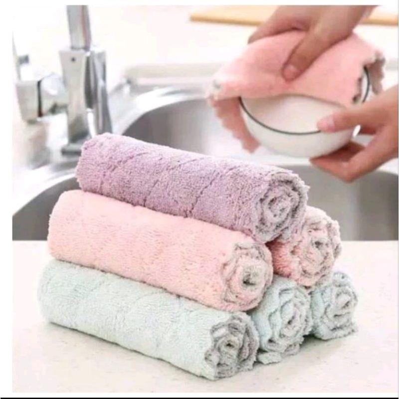 Jual kain lap meja piring lap dapur coral mocrofiber Lapis Ganda Tebal ...