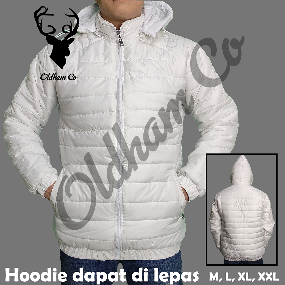 Jual JAKET PUFFER TEBAL PRIA PUTIH HOODIE LEPAS SIZE M L XL XXL XXXL ...