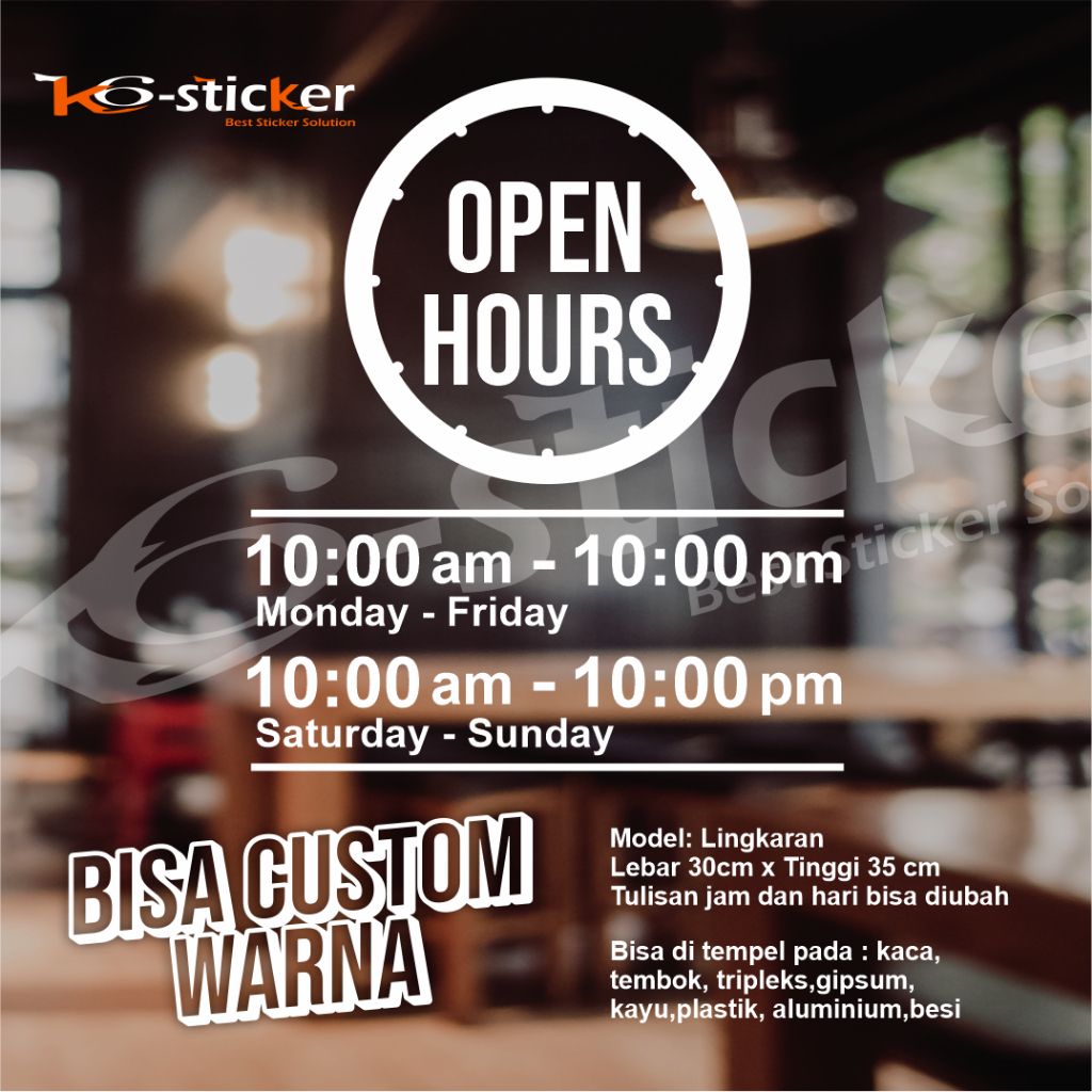 Jual Stiker Kaca Sticker Dinding Cafe Open Hour Jadwal Buka Tutup ...