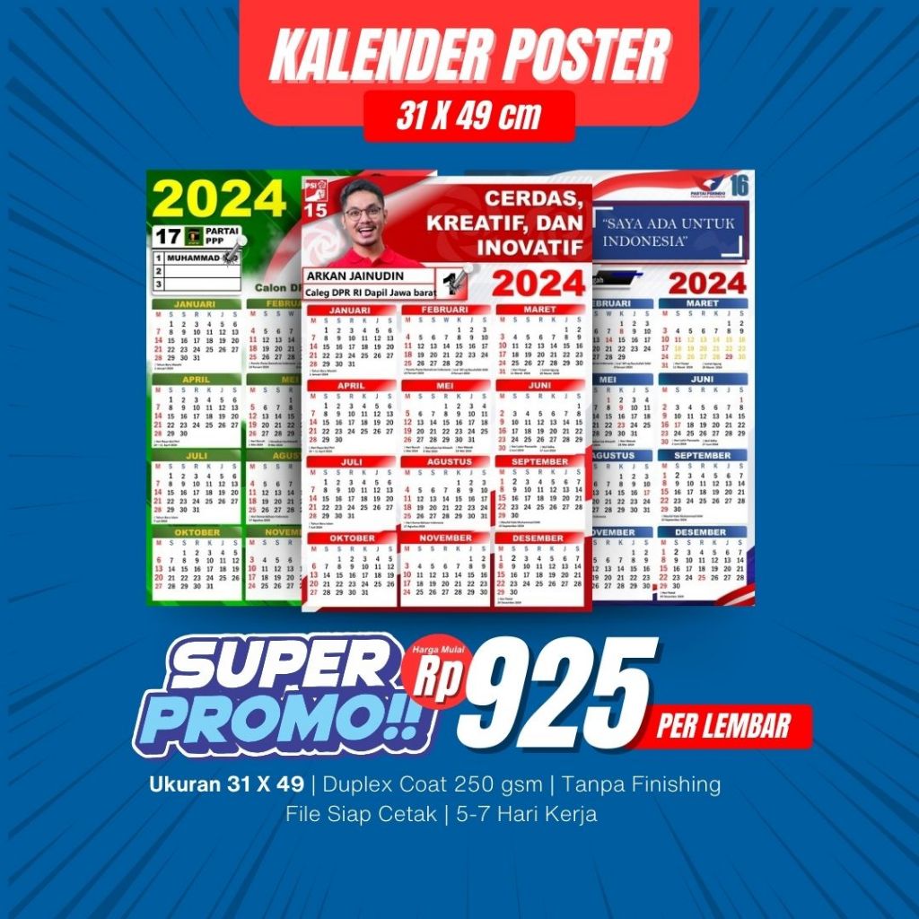 Jual Cetak Kalender Caleg 31X49 (Tebal) | Shopee Indonesia