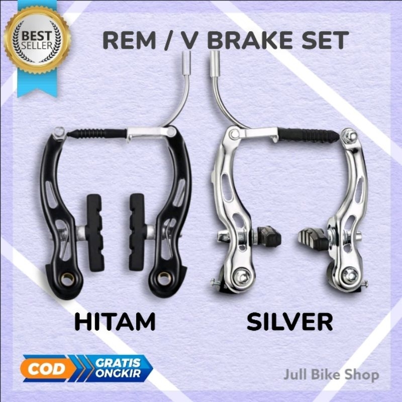 Jual V brake rem sepeda set bmx lipat mtb u 1 set hitam silver depan ...