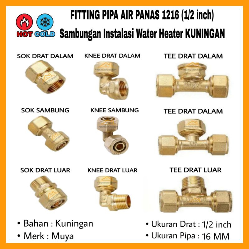 Jual Fitting Pipa air panas 1216 Sok Keni Tee Sambung 1/2 inch Sambungan instalasi water heater ...