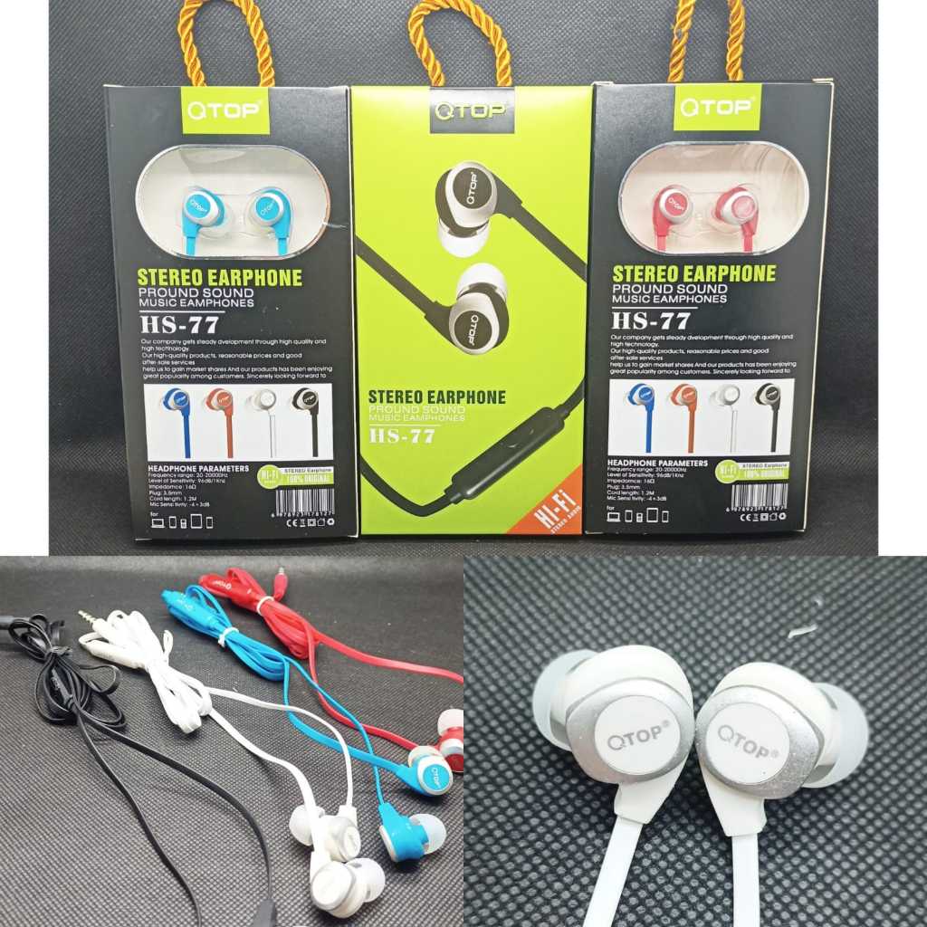 Jual HANDSFREE STEREO EARPHONE HEADSET MEREK BRANDED QTOP | Shopee ...