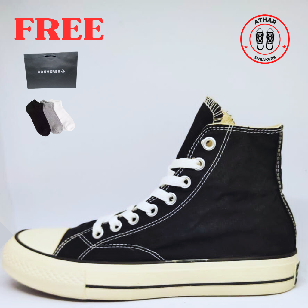 Jual (FREE PAPER BAG) Sepatu Sneakers 70s High Black White Converse ...