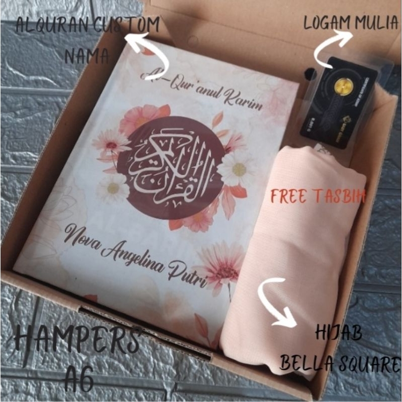 Jual HAMPERS QURAN A6 ( 11 x 15 CM ) CUSTOM NAMA PLUS KERUDUNG & LOGAM ...