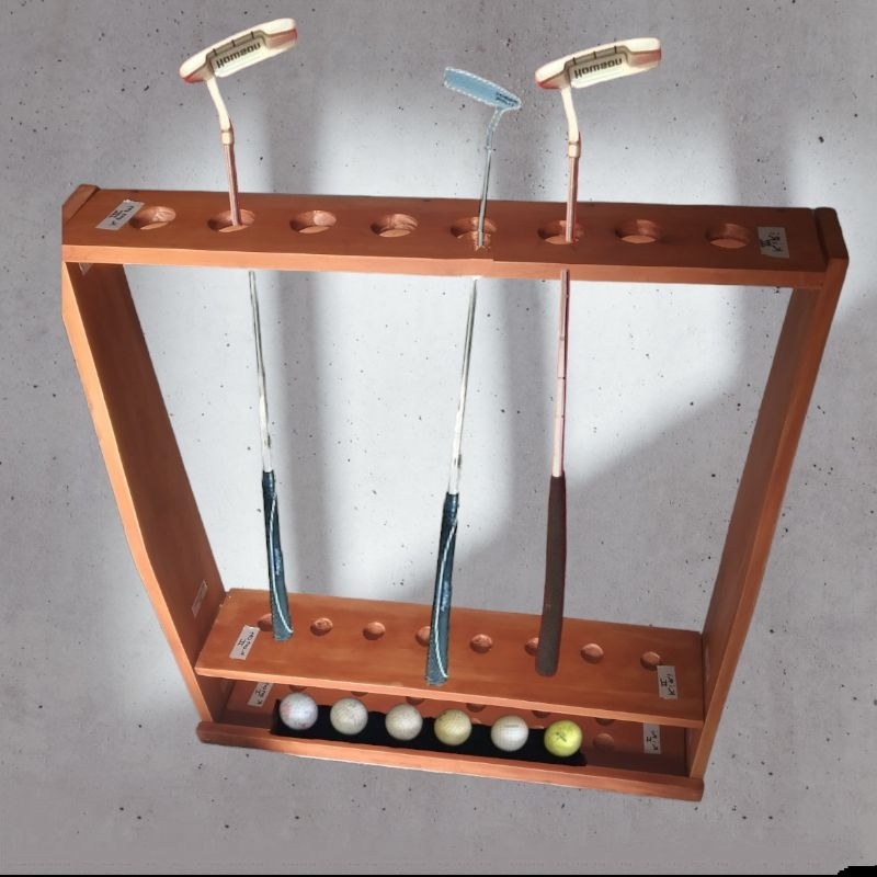 Jual rak penyimpanan stik golf dan bola golf dari kayu mahuni 8 lobang ...
