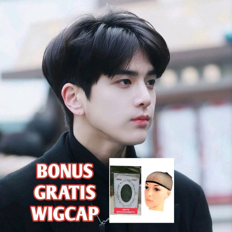 Jual Wig Pria Korea Rambut Palsu Pria Pendek Warna Hitam Alami Bonus Gratis Wigcap / Hairnet ...