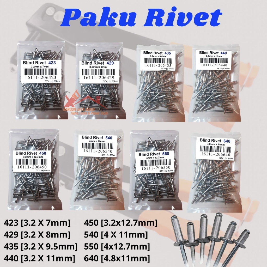 Jual Paku Rivet Blind Rivetti Paku Tembak Ripet 423 429 435 450 540 BJA ...