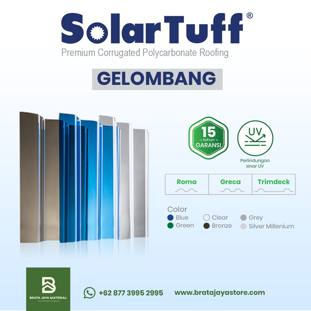 Jual Atap Polycarbonate Solartuff Roma Bulat 0.8mm Gelombang Solar Tuff ...