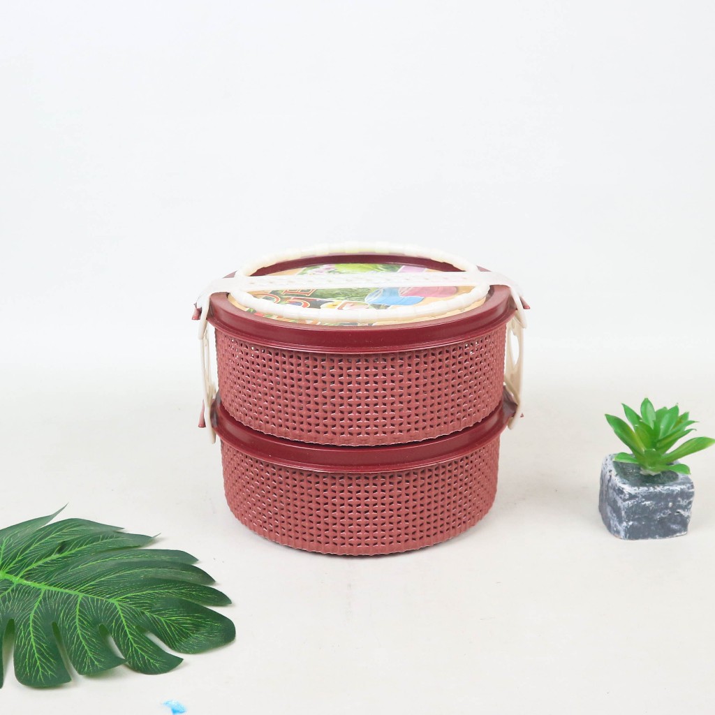 Jual Rantang Lesti Susun 2 Merah Bata WKNY / Rantang Nasi Plastik ...
