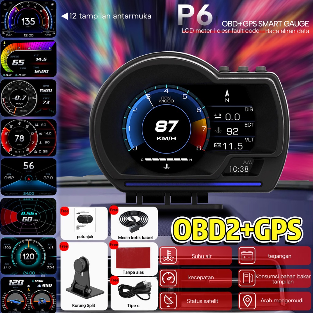 Jual Car Smart Gauge P6 OBD2+GPS HUD Smart Car Layar Display Hd Sistem ...