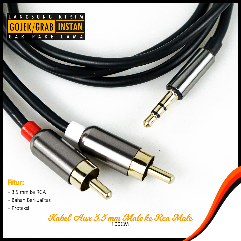 Jual Fonken Kabel Aux 3.5 mm Male ke RCA Male 100 cm Converter Audio 1m | Shopee Indonesia