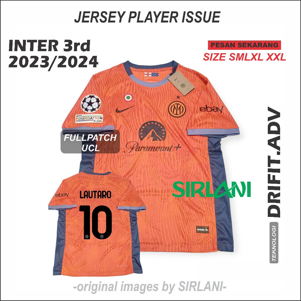 Jual JERSEY INTER 3rd OREN PLAYER ISSUE 2023 2024 JERSEY BOLA INTER 3rd ...