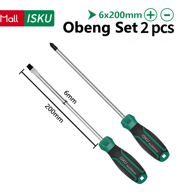 Jual ISKU Obeng Set 2PCS 6*200mm Magnet Plus Dan Minus Screwdriver Set ...