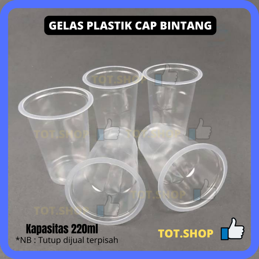Jual [50-Pcs] 220ml Cap Bintang Gelas Plastik / Gelas Cup Oz Datar ...