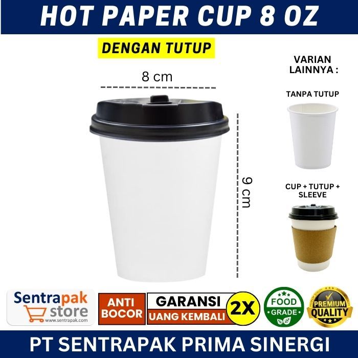 Jual Paper Cup 8 oz Hot - Dengan Tutup - Gelas Kertas Kopi 8oz | Shopee Indonesia