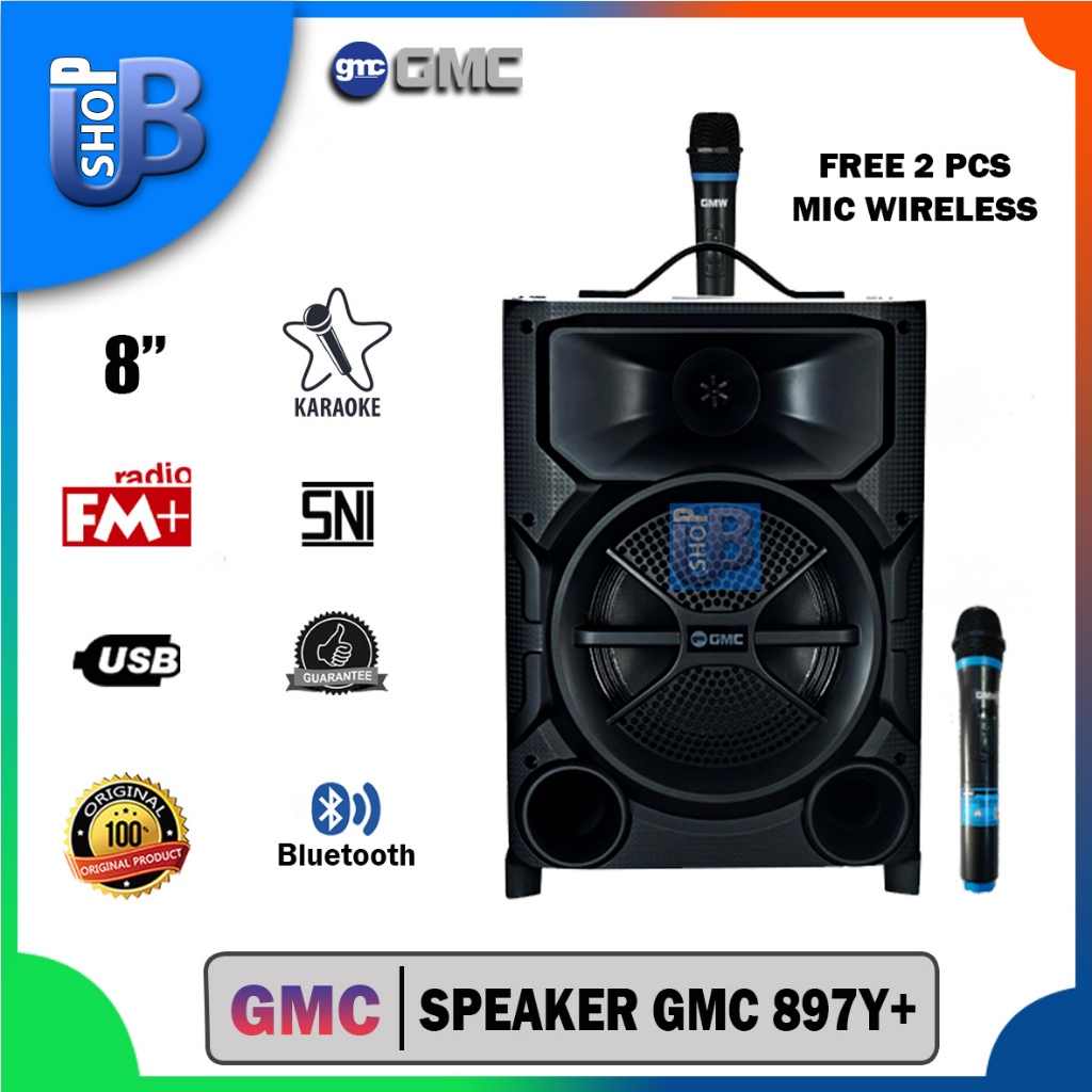 Jual SPEAKER PORTABLE GMC 897Y+ 8 INCH BLUETOOTH 2 MIC | Shopee Indonesia