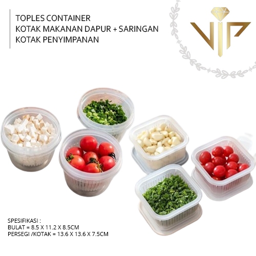 Jual VIP TOPLES CONTAINER KOTAK MAKANAN DAPUR + SARINGAN KOTAK ...