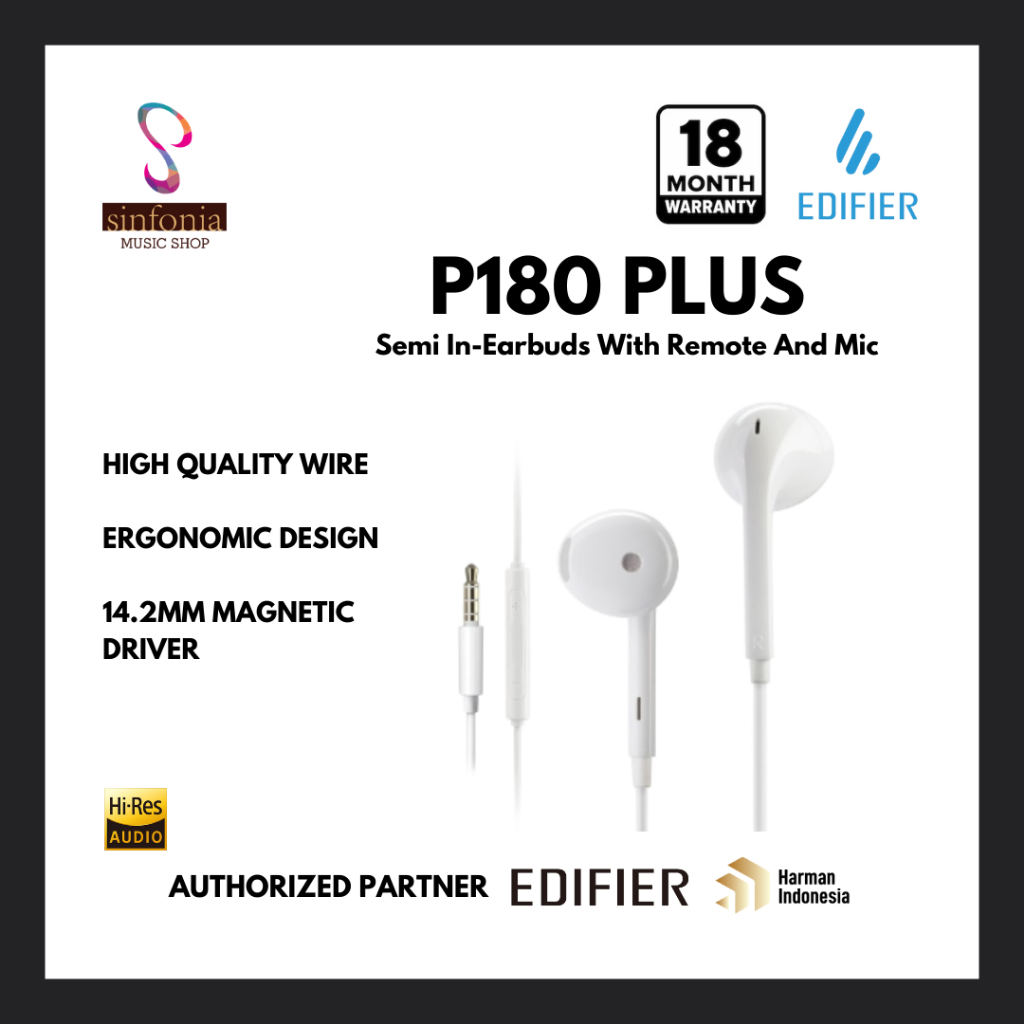 Jual Edifier Earphone P180 Plus White-Earbuds with Remote and Mic ...