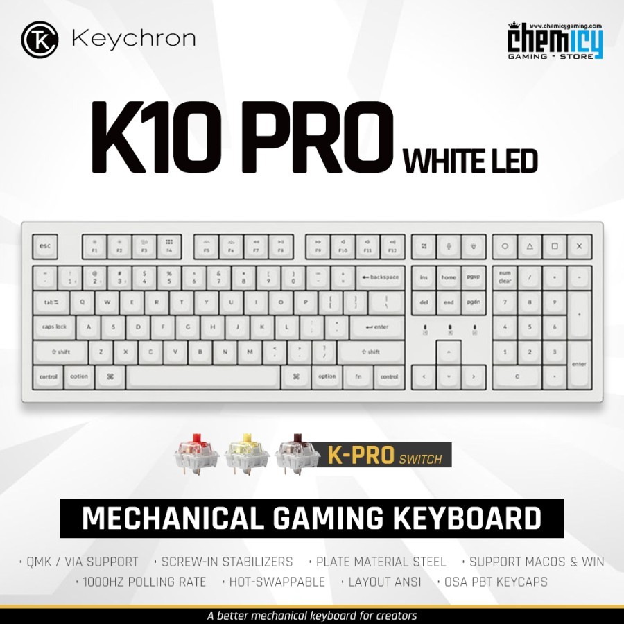 Jual Keychron K10 Pro White LED Hotswap White Keycaps Mechanical ...