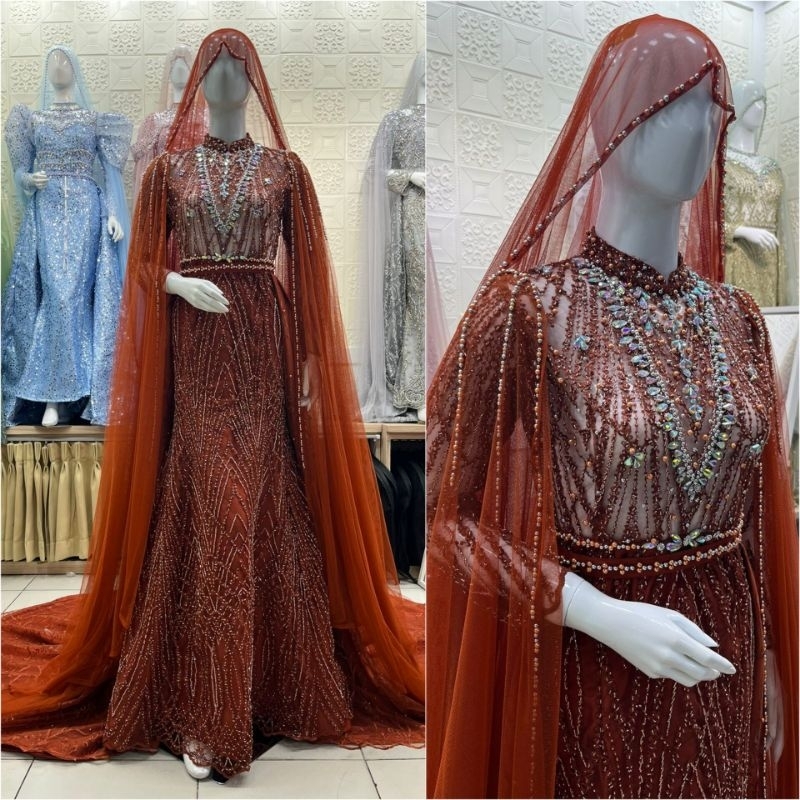 Jual gaun pengantin full payet berekor_gaun pengantin ekor lepas pasang ...