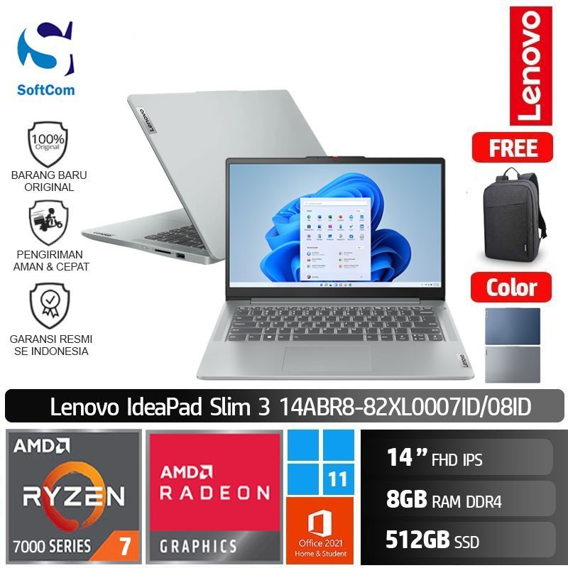 Jual LENOVO IP3 Slim 3 07ID 08ID R7 7730U/8GB/512GB SSD/14" FHD IPS/W11 ...