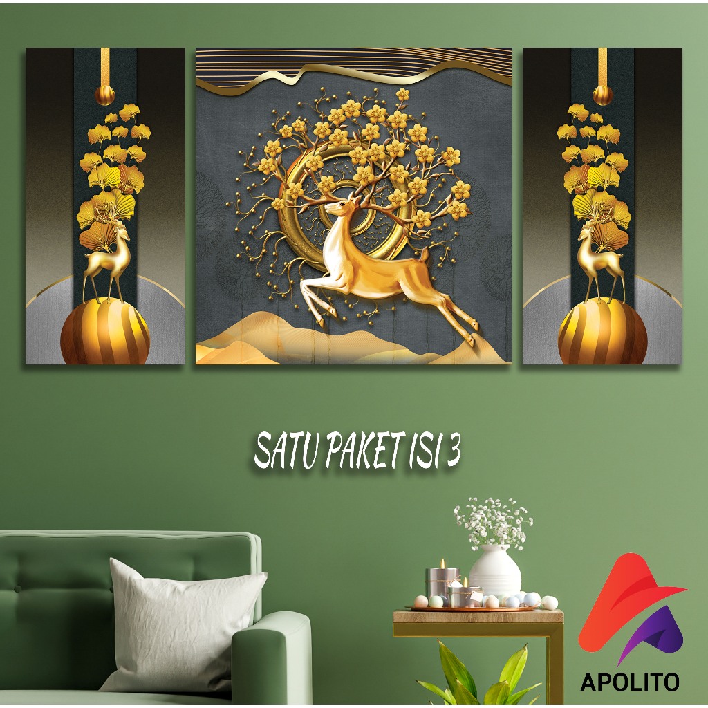 Jual HIASAN DINDING PEMANDANGAN RUSA BLACK AND GOLD DEER (FULL SET ISI ...