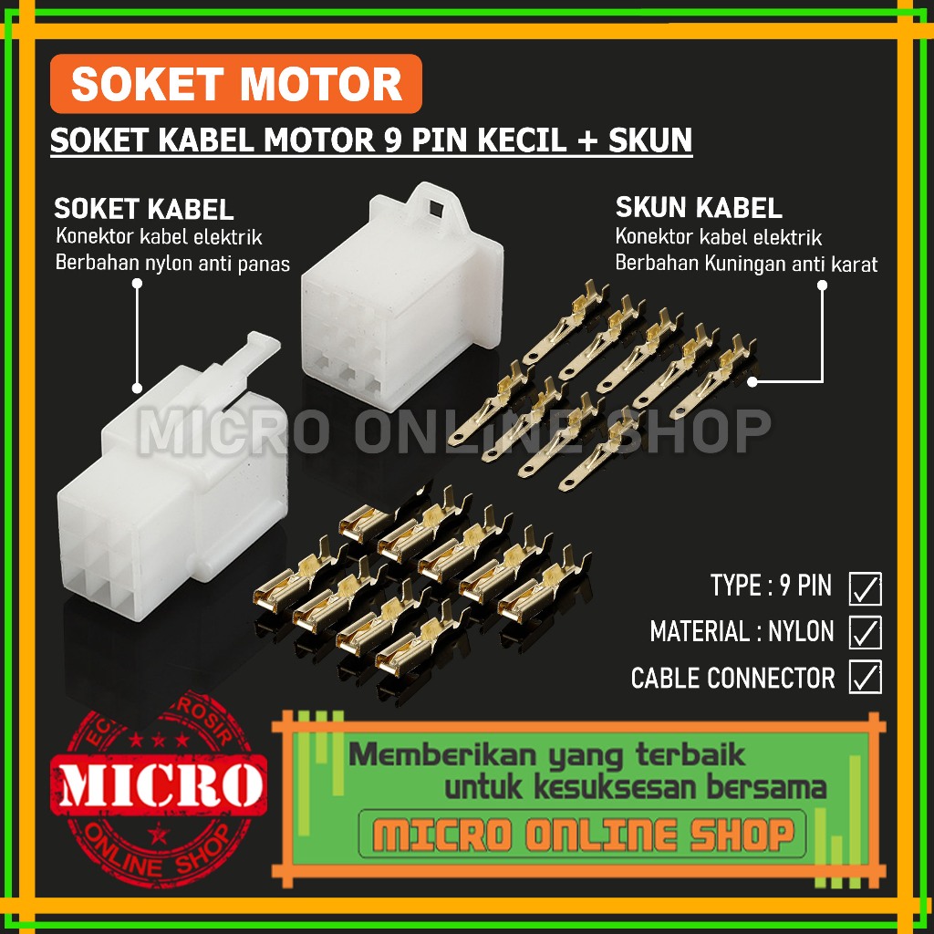 Jual PAKET 3 PASANG Socket Motor 9 Pin Kecil + Skun / Soket Kabel Motor ...