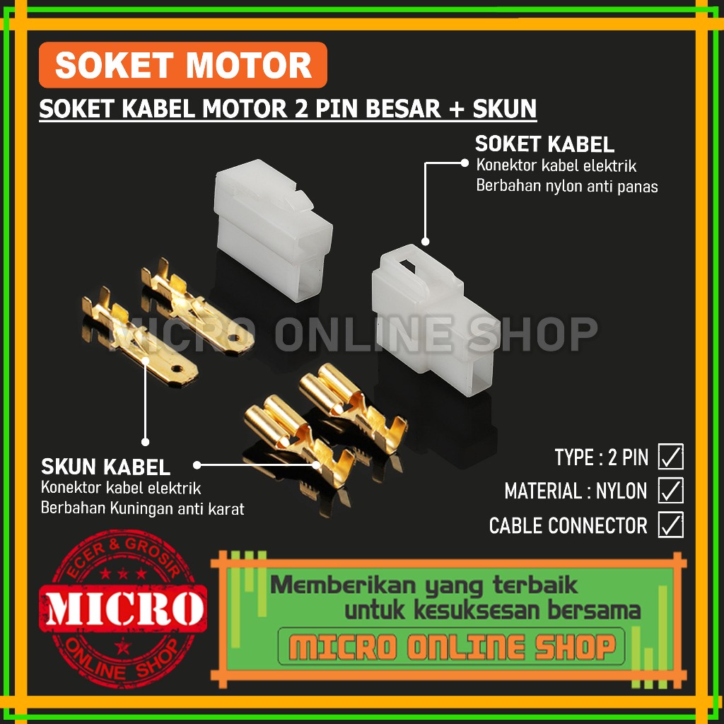 Jual PAKET 3 PASANG Socket Motor Mobil 2 Pin Besar + Skun / Soket Kabel ...