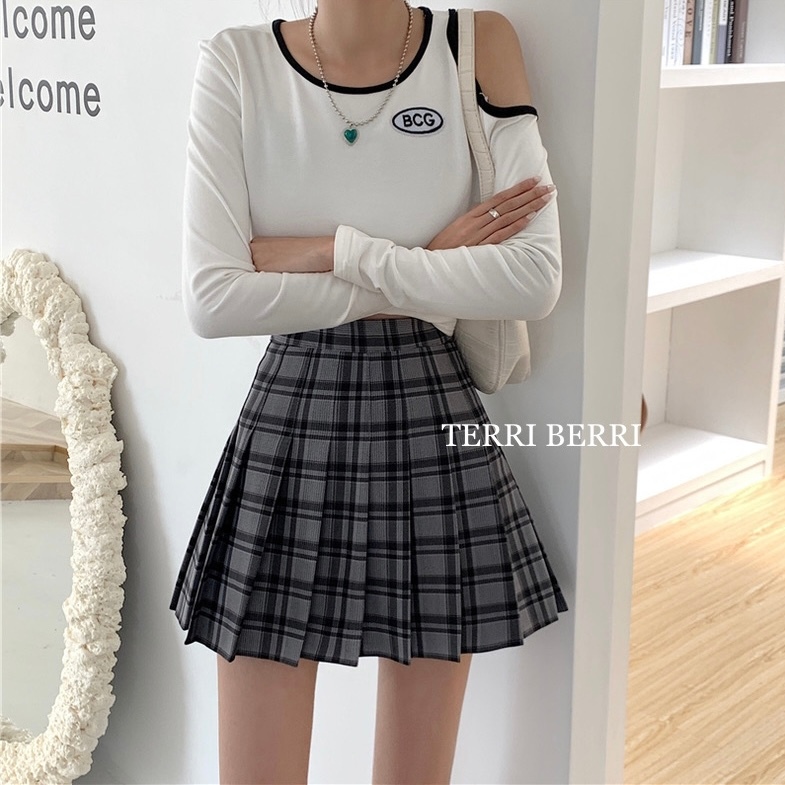 Jual Mi-Na Rok rempel Korea PREMIUM Korean Plaid Pleated Mini Skirt Rok ...