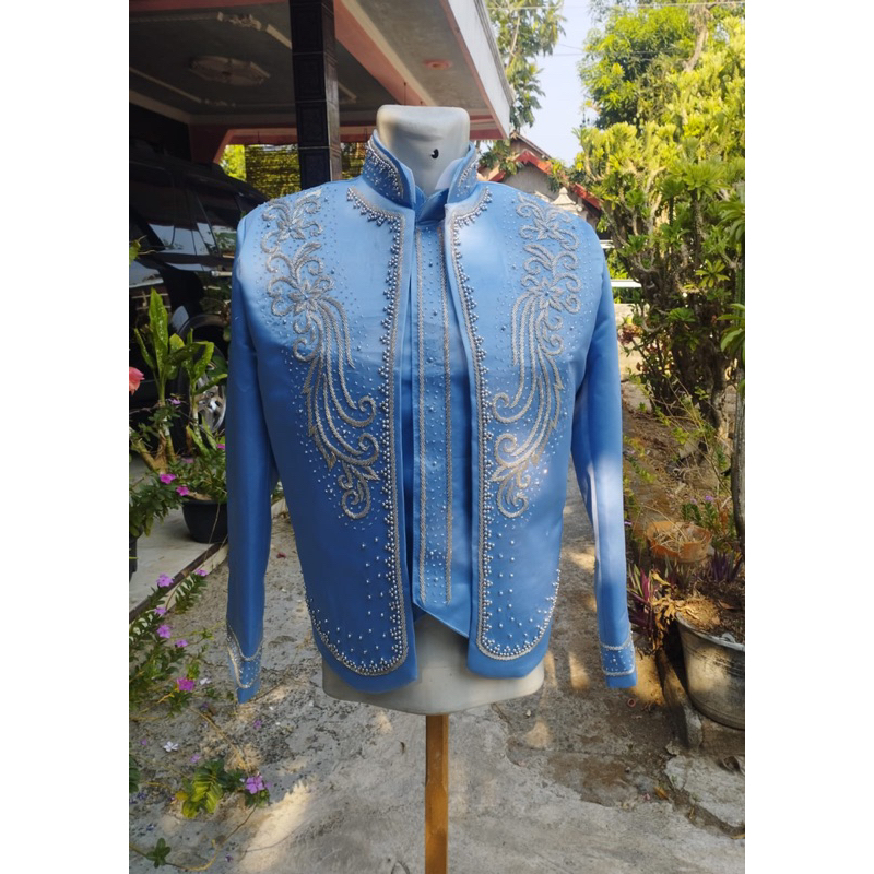 Jual Beskap Jawa Bahan Bridal Warna Biru Denim/Baby Blue || Warna Kain ...