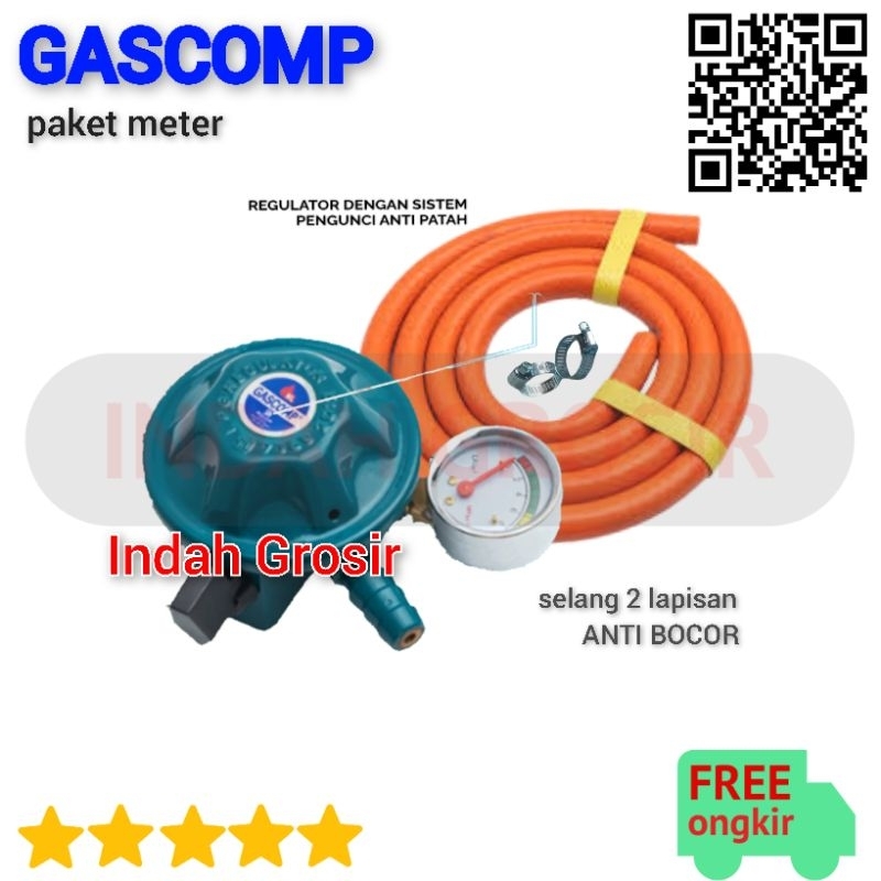 Jual PAKET GASCOMP METER kepala regulator kompor + selang HP 2 lapisan anti bocor ( PROMO MURAH ...