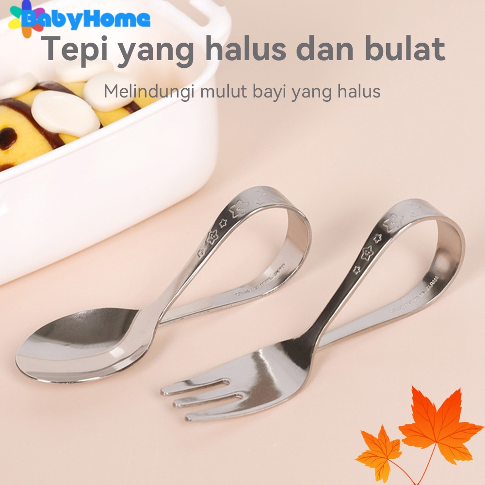 Jual Babyhome Training Spoon and Fork Stainless Sendok Garpu Alat Makan ...