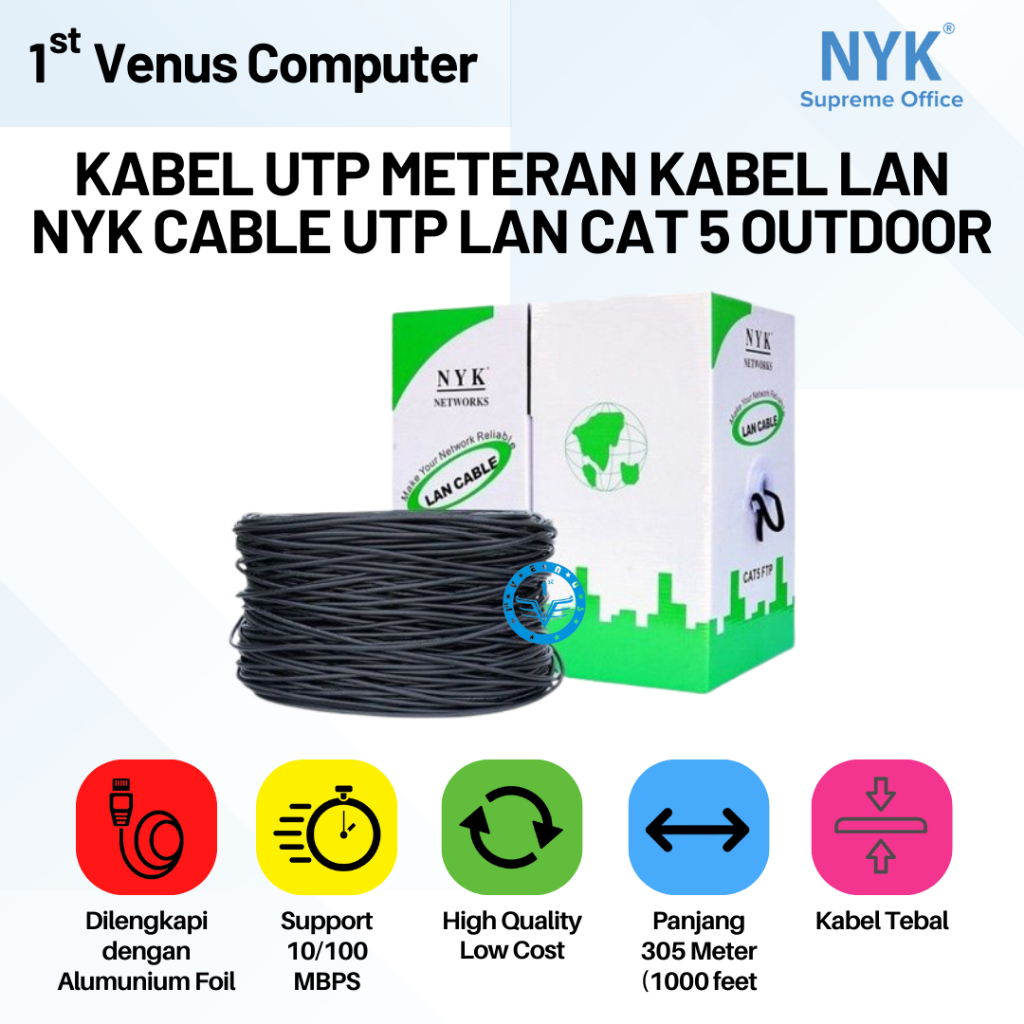 Jual KABEL UTP METERAN KABEL LAN NYK CABLE UTP LAN CAT 5 OUTDOOR/ NET04 ...