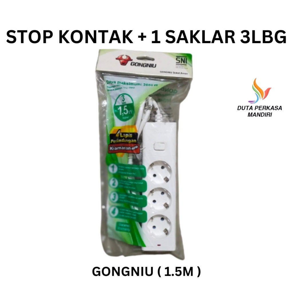 Jual DPM - Stop kontak GONGNIU uticonn 3 lubang stop kontak 1 switch 1,5 M 1.5 M | Shopee Indonesia