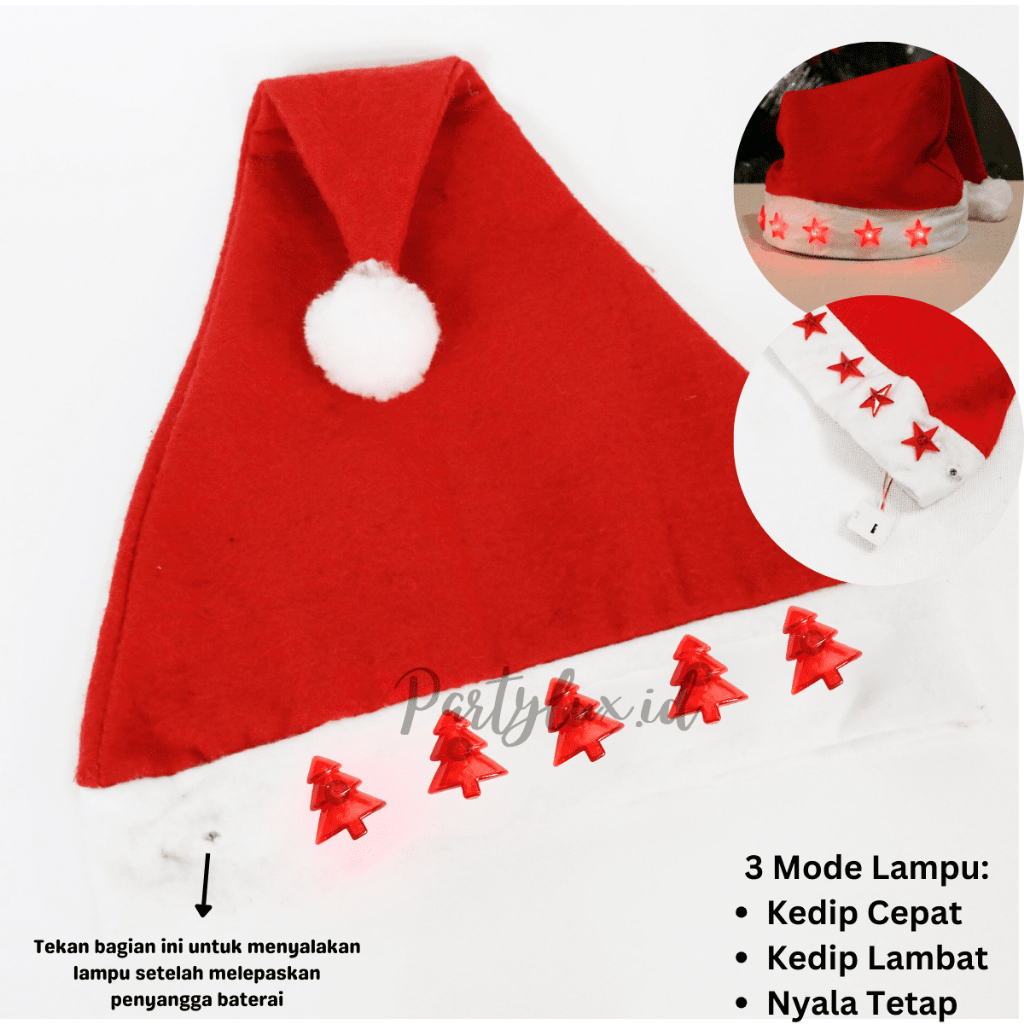 Jual TOPI NATAL POLOS / TOPI NATAL LED KARAKTER / TOPI SANTA CLAUS ...
