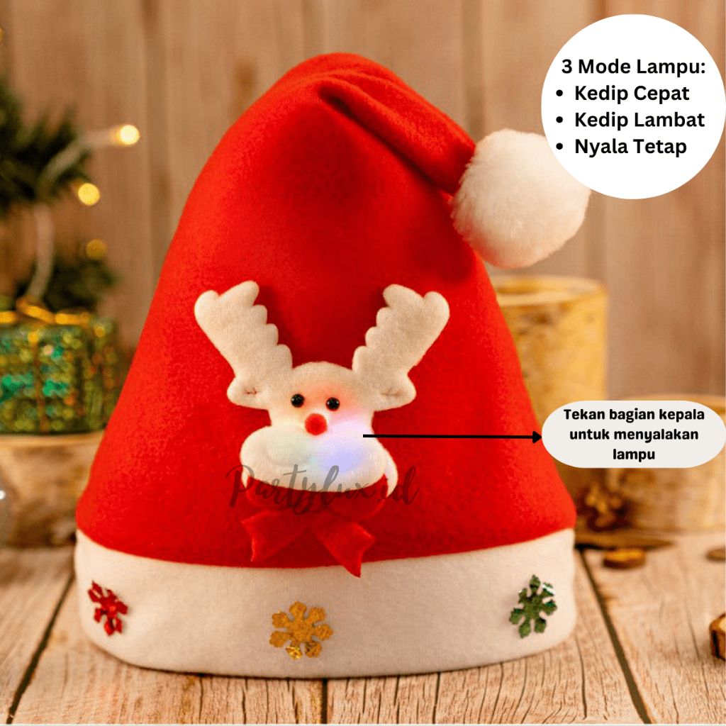 Jual TOPI NATAL POLOS / TOPI NATAL LED KARAKTER / TOPI SANTA CLAUS ...