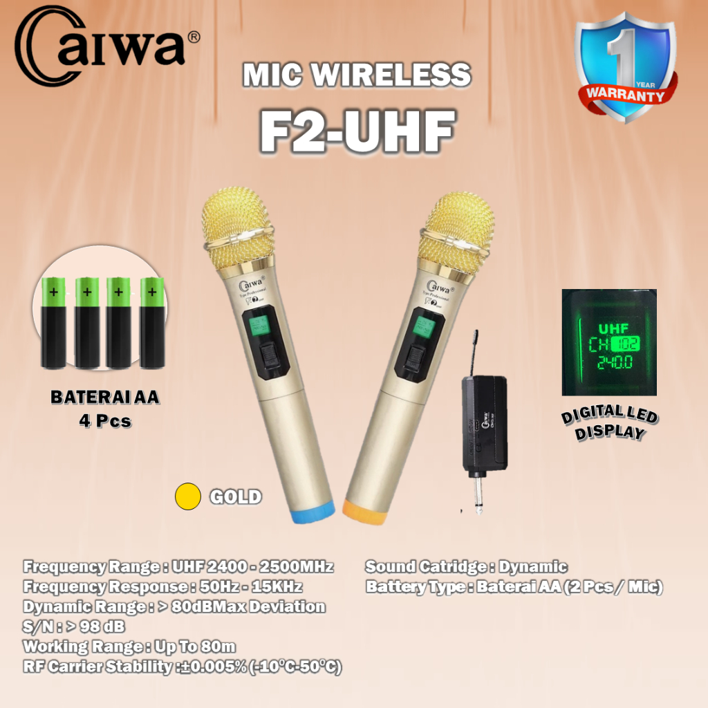 Jual CAIWA MIC WIRELESS F-2UHF + Baterai Rechargeable Microphone Mik ...