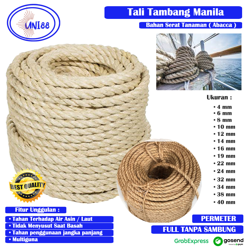 Jual Tali Tambang Manila 16mm 19mm Permeter Tali Tampar Dadung Goni ...