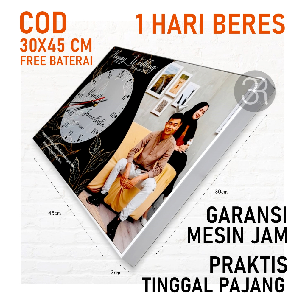Jual Jam dinding Besar Custom Foto A3 30X45 CM Bingkai 3D - Instan ...