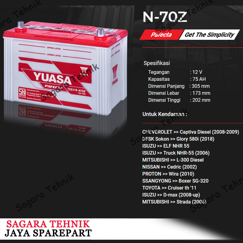 Jual Yuasa Aki Mobil N70Z 75 Ah N 70Z COLT L-300 L300 DIESEL L038 KUDA ...