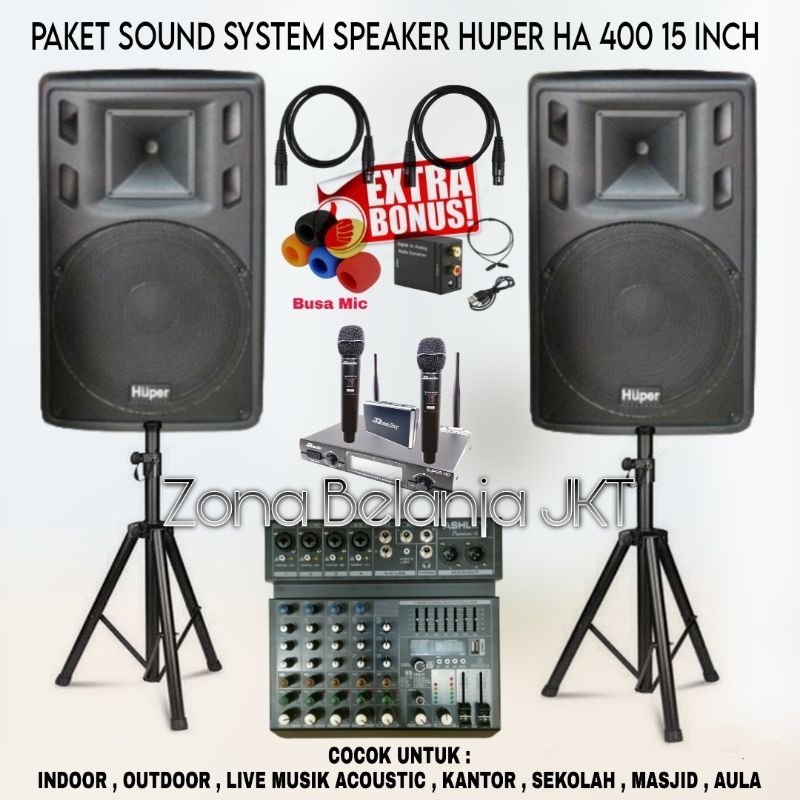 Jual PAKET SOUND SYSTEM INDOOR OUTDOOR SPEAKER HUPER HA 400 15 INCH ...
