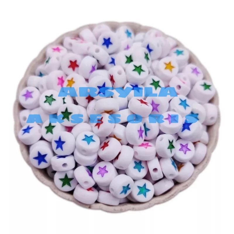 Jual (100 Pcs) Manik Manik Bintang Bulat Pipih Mote Emoji Bintang ...