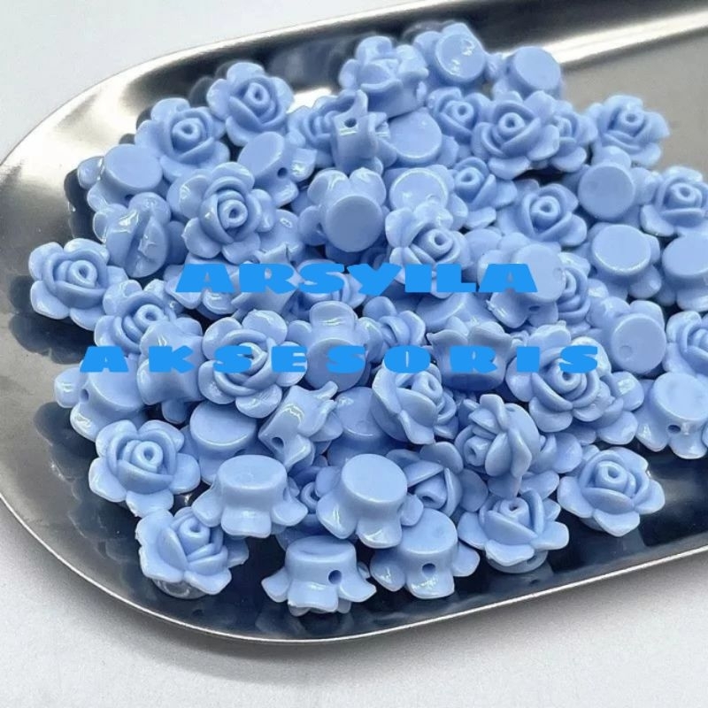 Jual ( 25 Pcs ) Manik Manik Warna Biru Muda Bunga Mawar Akrilik Longgar ...