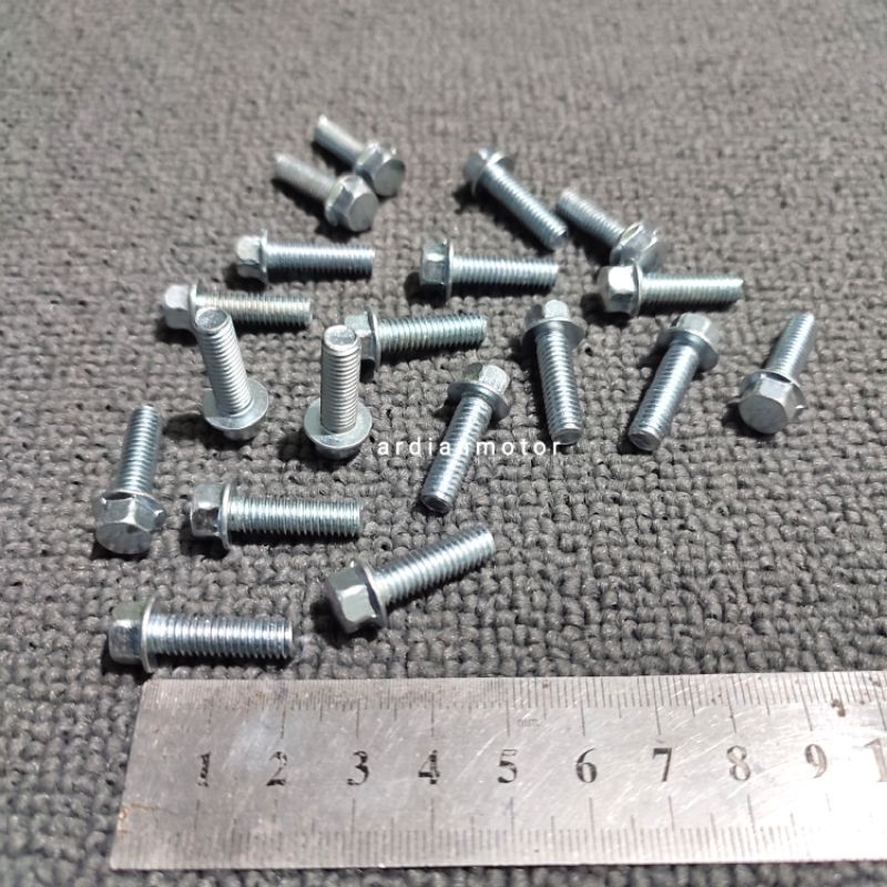 Jual Baut Flange bolt 6x20 kunci 8 putih model original/baut mesin 6x20 ...