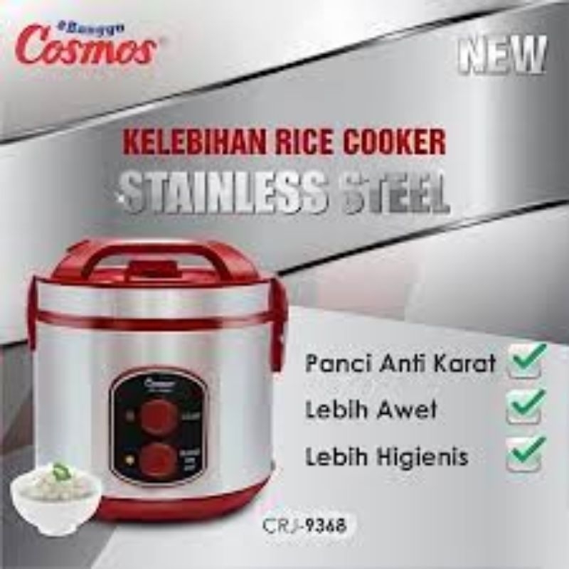Jual PEMASAK NASI COSMOS CRJ-9368 BODY STAINLESS / RICE COOKER COSMOS ...