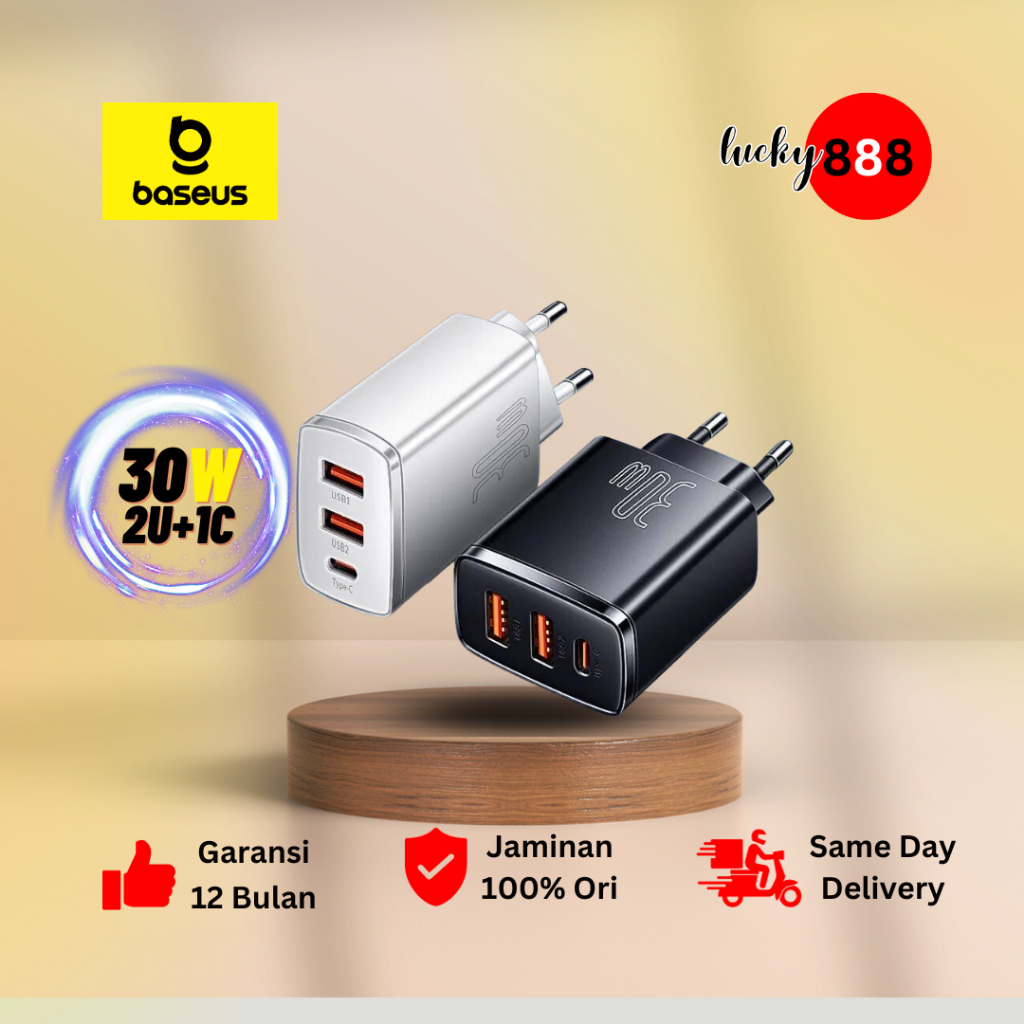 Jual Kepala Charger BASEUS Compact Quick Fast Charger 3 Port [2 USB + 1 ...