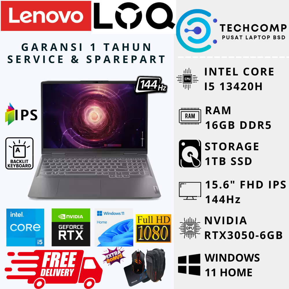 Jual LAPTOP GAMING LENOVO LOQ 15 INTEL CORE i5 13420H RAM 16GB 1TB SSD ...