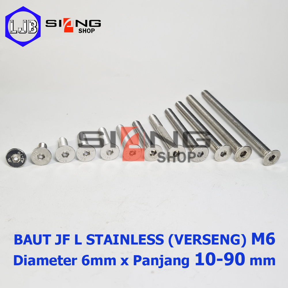 Jual Baut JF L M6 Stainless 304 THE A2-70 (Verseng) Panjang 10 sd 90 mm | Shopee Indonesia