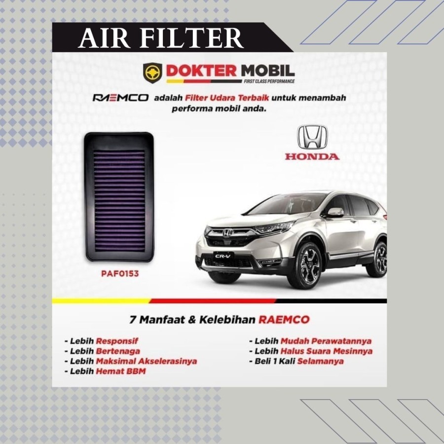 Jual Filter Udara Racing / Air Filter RAEMCO Mobil Honda CRV Turbo ...
